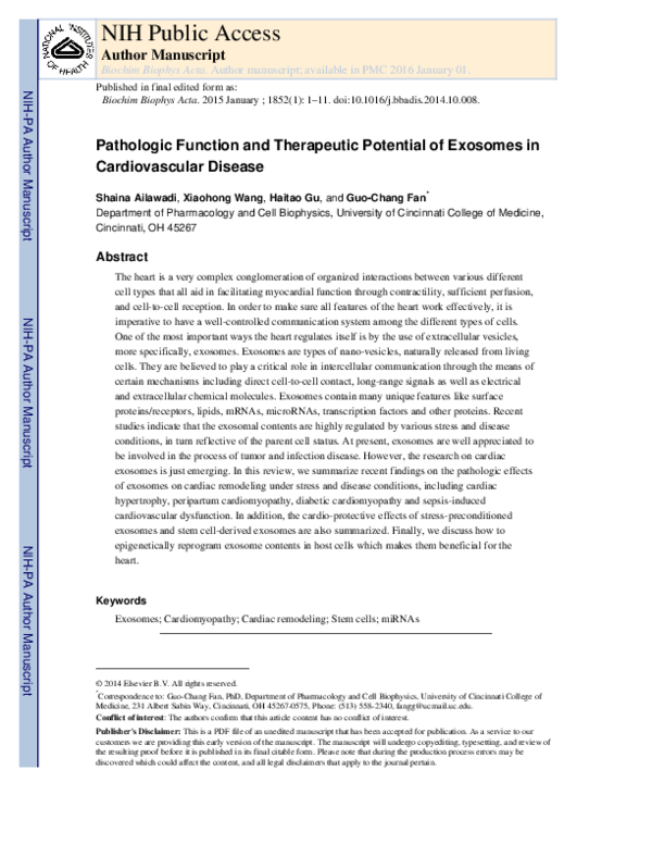 (PDF) Pathologic function and therapeutic potential of exosomes in ...