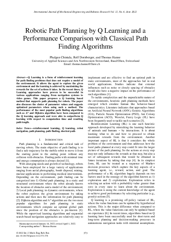 Pdf Robotic Path Planning By Q Learning And A Performance Comparison