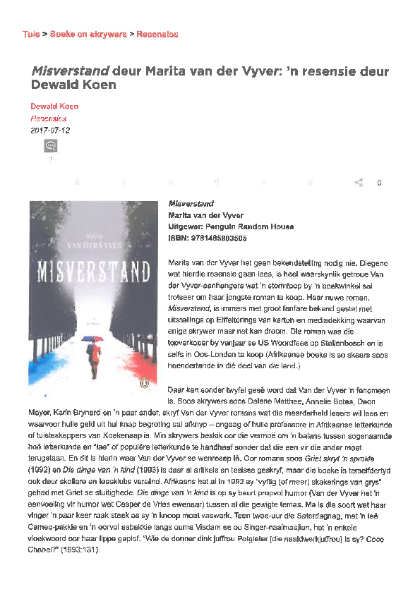 (PDF) Misverstand der Marita van der Vyver: 'n resensie | Dewald Koen ...