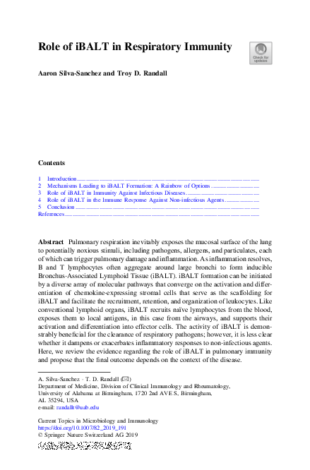(PDF) Role of iBALT in Respiratory Immunity