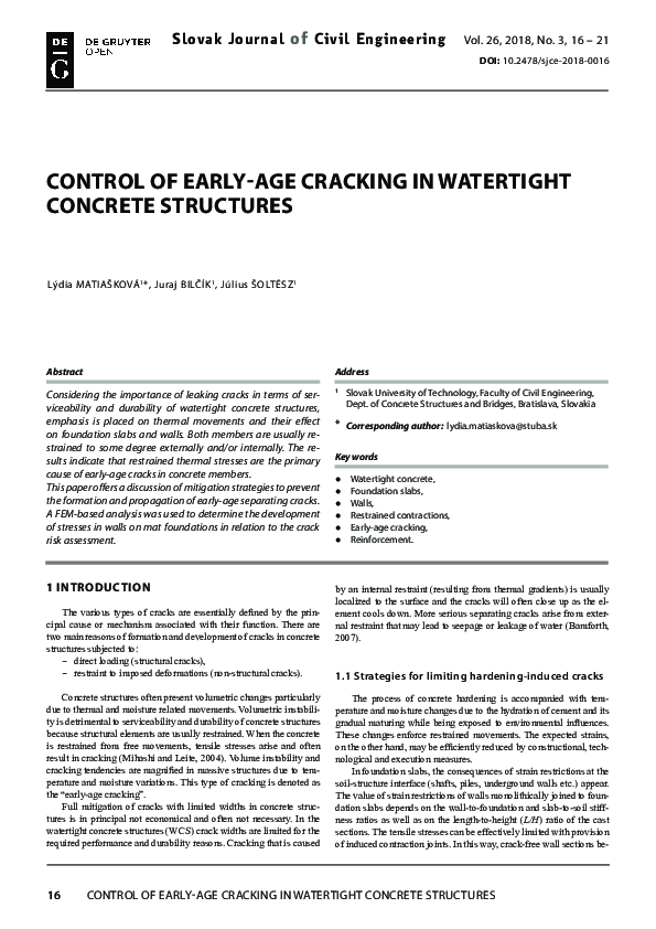 (PDF) Control of Early-Age Cracking in Watertight Concrete Structures
