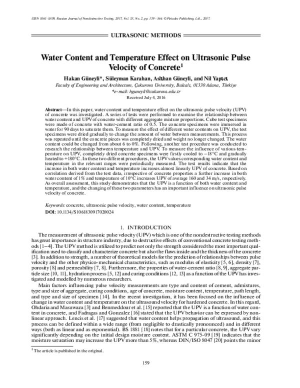Pdf Water Content And Temperature Effect On Ultrasonic Pulse Velocity Of Concrete