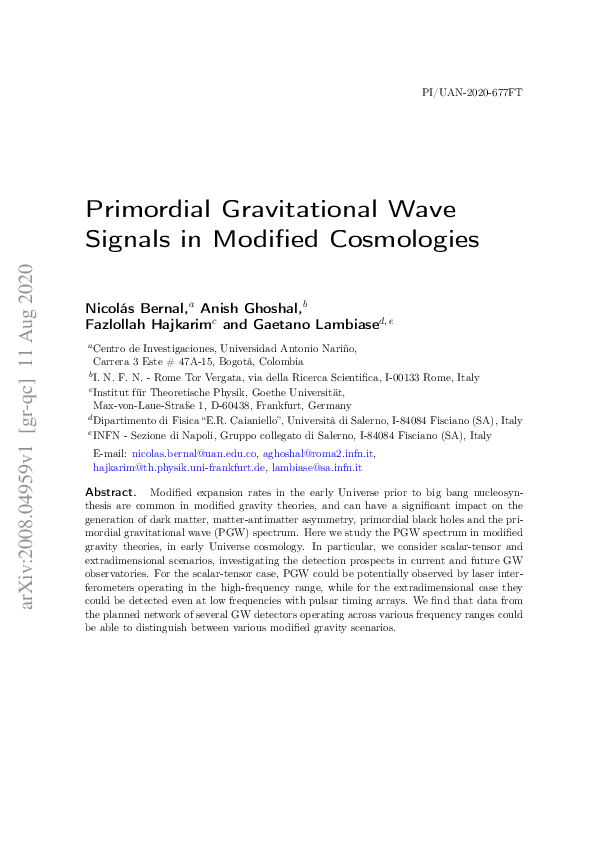 Pdf Primordial Gravitational Wave Signals In Modified Cosmologies