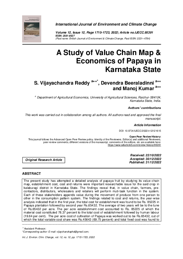 (PDF) A Study of Value Chain Map & Economics of Papaya in Karnataka State