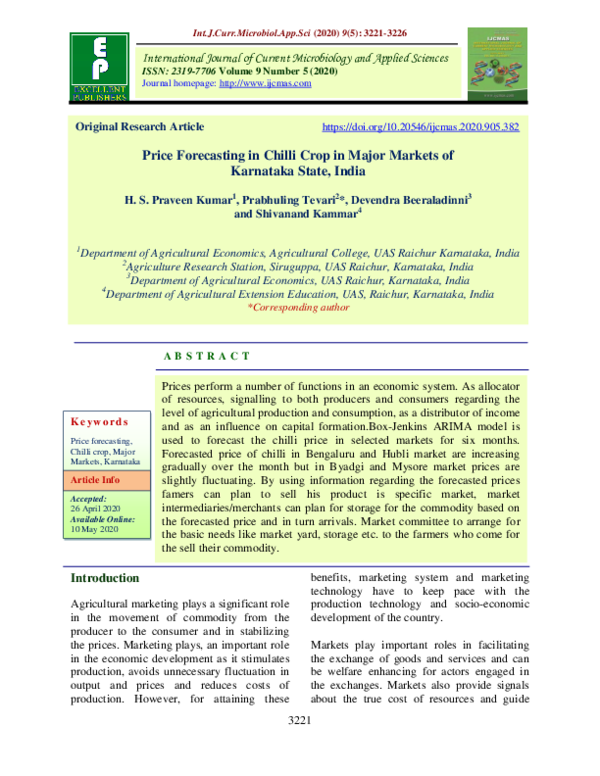 Pdf Price Forecasting In Chilli Crop In Major Markets Of Karnataka