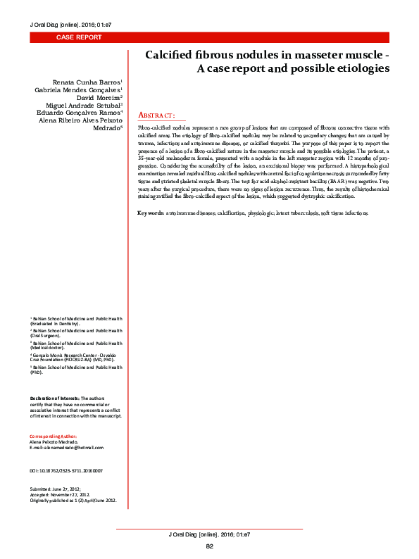 (PDF) Calcified fibrous nodules in masseter muscle - A case report and ...