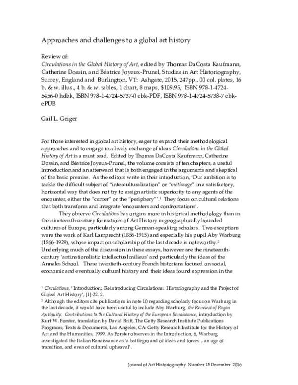 (PDF) Approaches and challenges to a global art history Review of ...