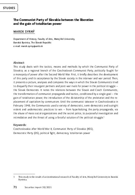 (PDF) The Communist Party of Slovakia between the liberation and the ...