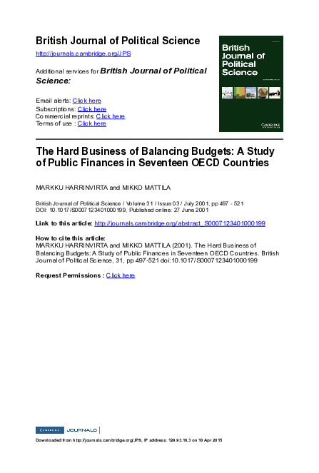(PDF) The Hard Business of Balancing Budgets: A Study of Public ...