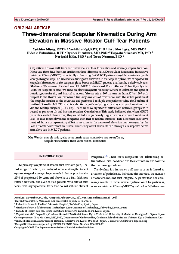 (PDF) Three-dimensional Scapular Kinematics During Arm Elevation in ...