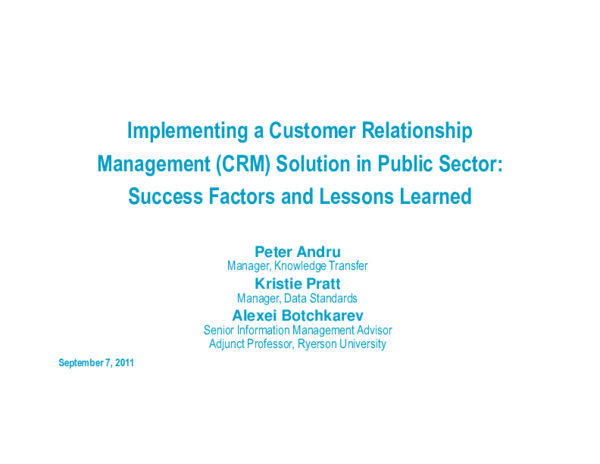 (PDF) Implementing a Customer Relationship Management (CRM) Solution in Public Sector: Success ...