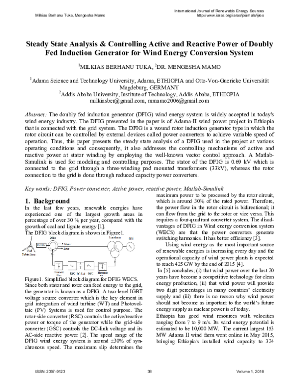 Pdf Steady State Analysis And Controlling Active And Reactive Power Of Doubly Fed Induction