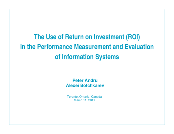 (PDF) The Use of Return on Investment (ROI) in the Performance ...