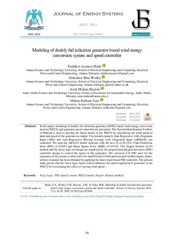 Pdf Modeling Of Doubly Fed Induction Generator Based Wind Energy Conversion System And Speed