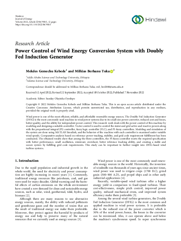 Pdf Power Control Of Wind Energy Conversion System With Doubly Fed Induction Generator