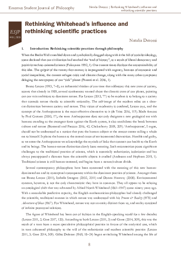 (PDF) Rethinking Whitehead’s influence and ESJP rethinking scientific practices