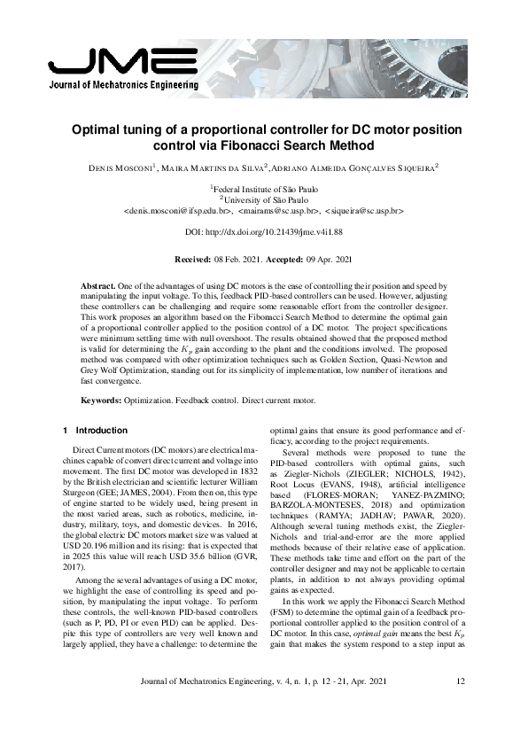 (PDF) Optimal tuning of a proportional controller for DC motor position ...