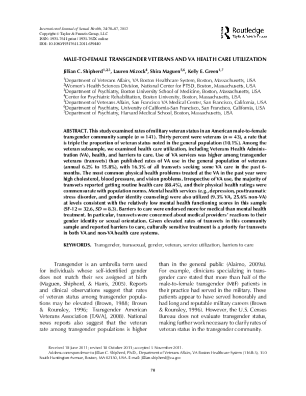 (PDF) Transgender Health Care in the U.S. Military and Veterans Health ...