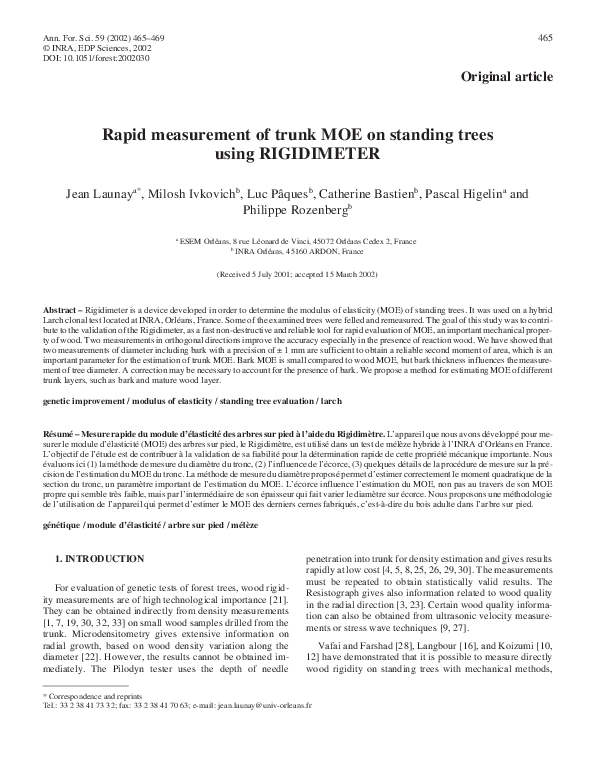 (PDF) Rapid measurement of trunk MOE on standing trees using RIGIDIMETER