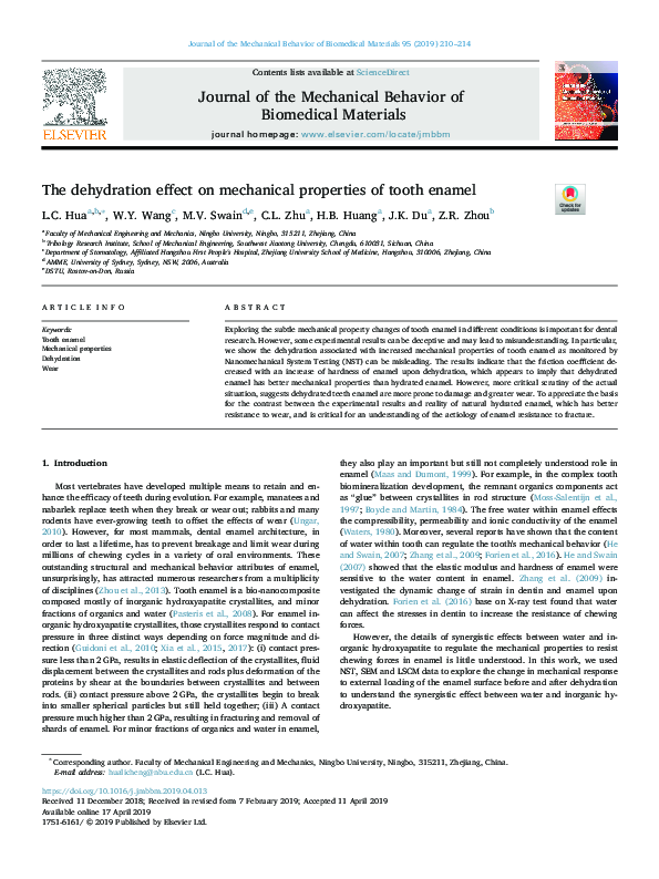 (PDF) The dehydration effect on mechanical properties of tooth enamel