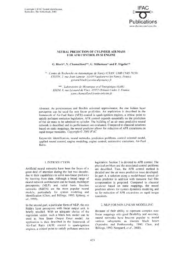 (PDF) Neural prediction of cylinder air mass for AFR control in SI engine