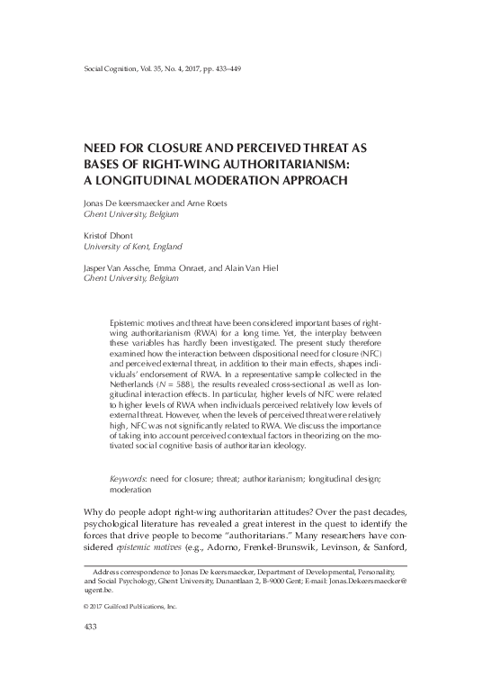 (PDF) Need for Closure and Perceived Threat as Bases of Right-Wing ...