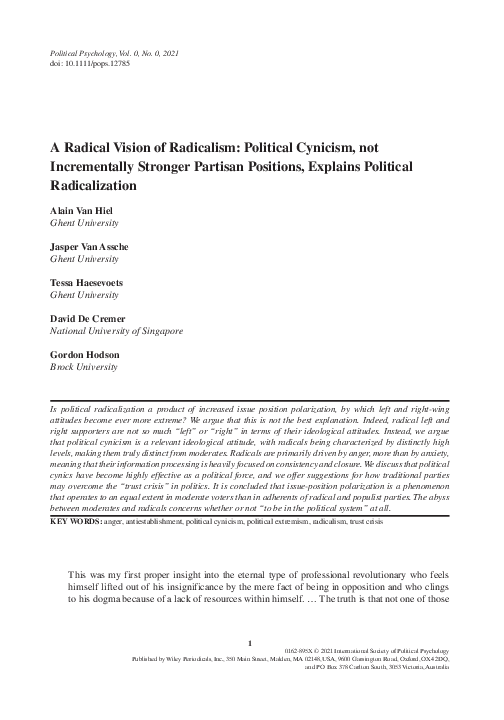 (PDF) A Radical Vision of Radicalism: Political Cynicism, not Incrementally Stronger Partisan ...