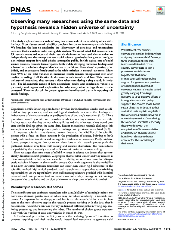 (PDF) Observing many researchers using the same data and hypothesis ...