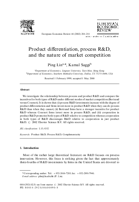 (PDF) Product differentiation, process R&D, and the nature of market ...