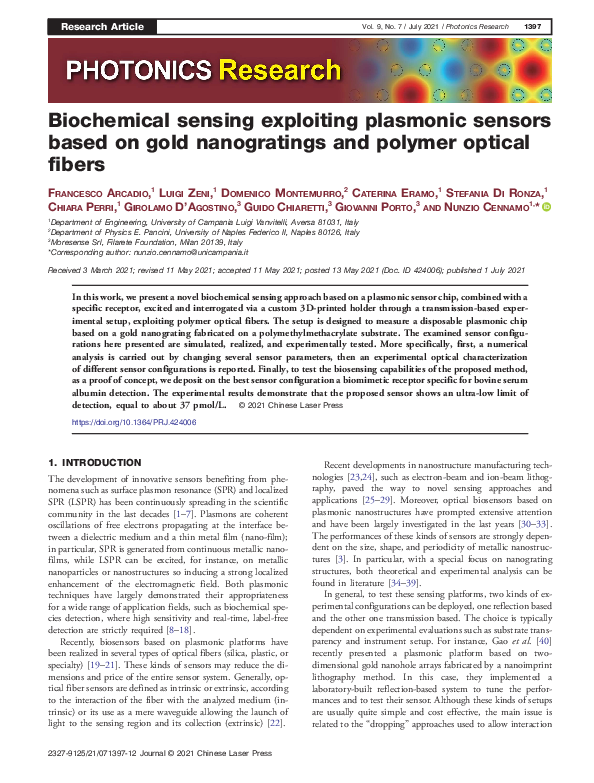 (PDF) Biochemical sensing exploiting plasmonic sensors based on gold ...