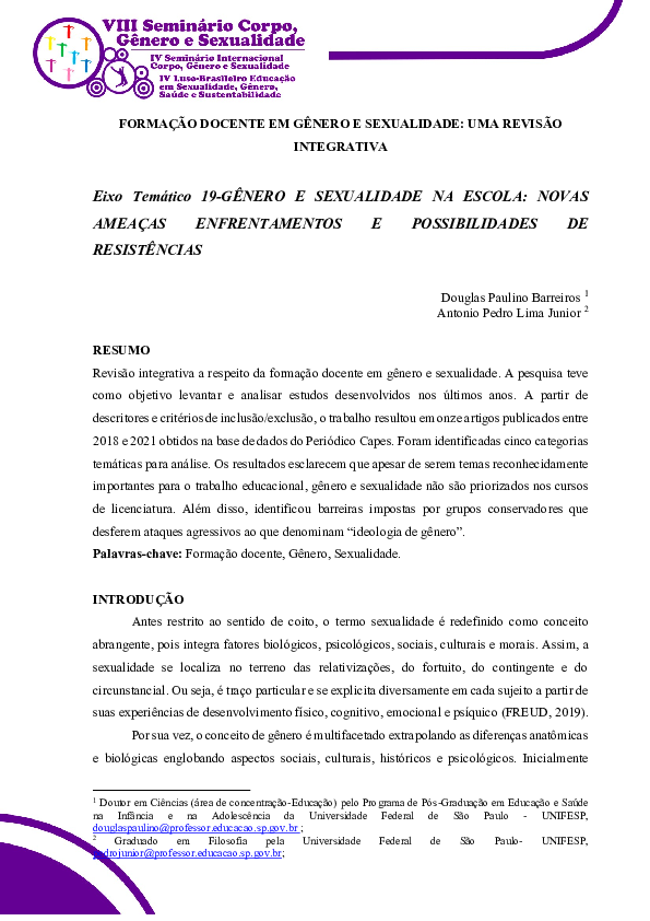 Pdf Formação Docente Em Gênero E Sexualidade Uma Revisão Integrativa 8044