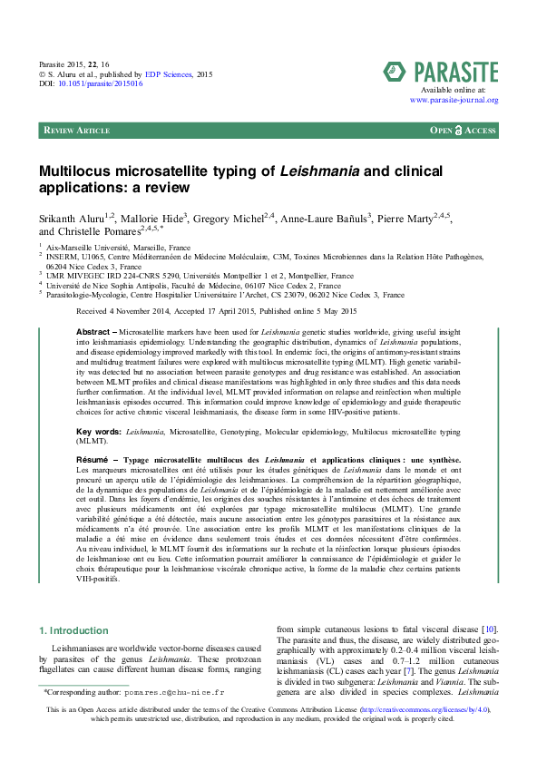 (PDF) Multilocus microsatellite typing ofLeishmaniaand clinical applications: a review