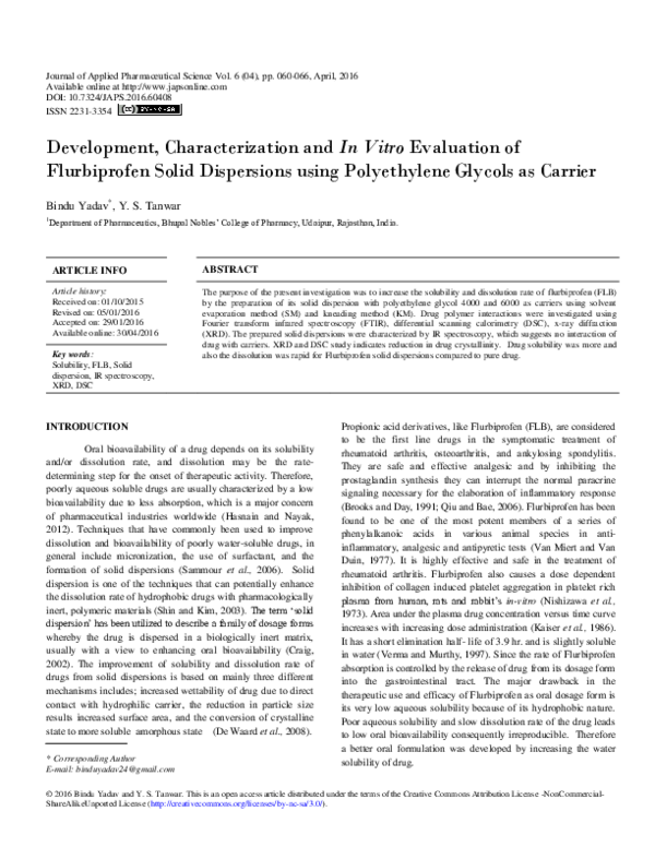 (PDF) Development, Characterization, and In Vitro Evaluation of ...