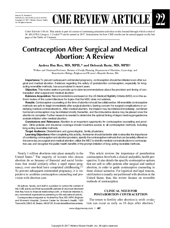 (PDF) Contraception After Surgical and Medical Abortion: A Review ...