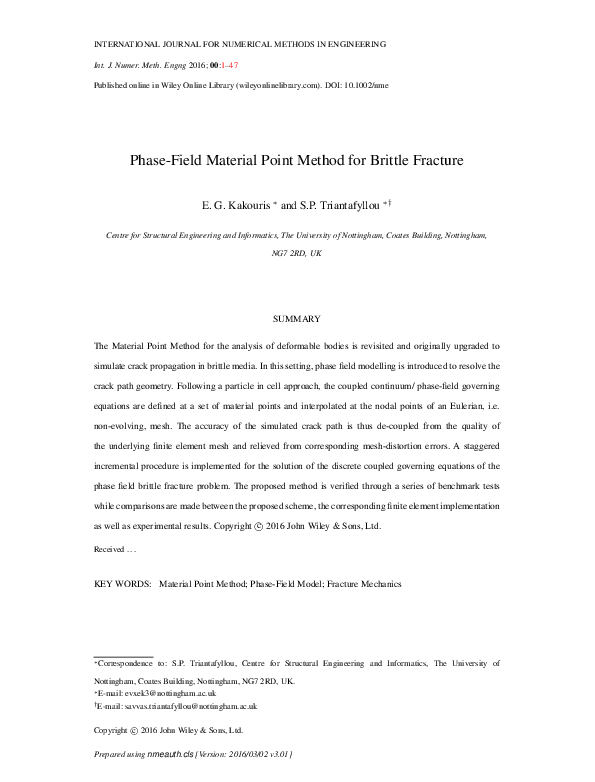 (PDF) Phase‐field material point method for brittle fracture