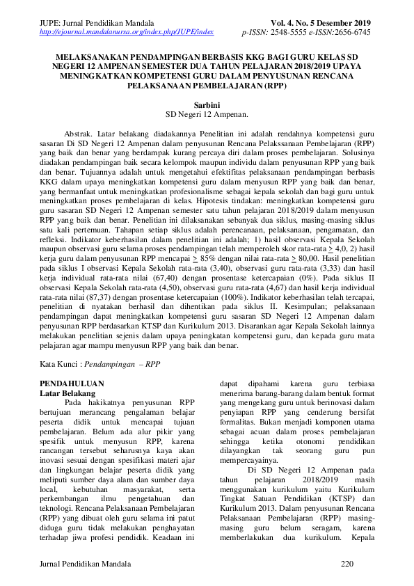 (PDF) Melaksanakan Pendampingan Berbasis KKG Bagi Guru Kelas SD Negeri 12 Ampenan Semester Dua ...