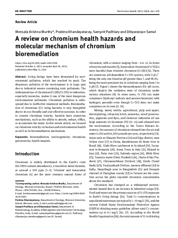 (PDF) A review on chromium health hazards and molecular mechanism of ...