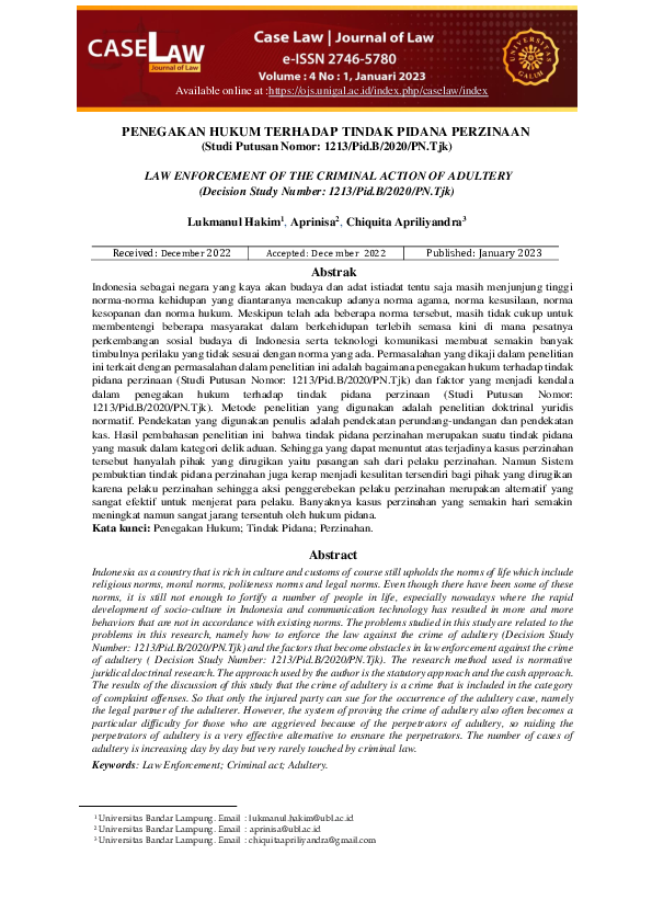 (PDF) Penegakan Hukum Terhadap Tindak Pidana Perzinaan