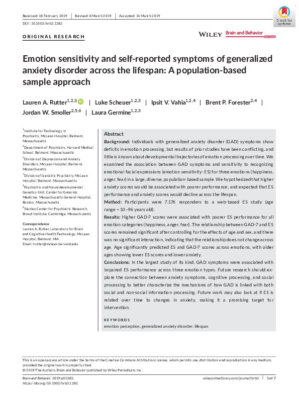 (PDF) Emotion sensitivity and self‐reported symptoms of generalized ...
