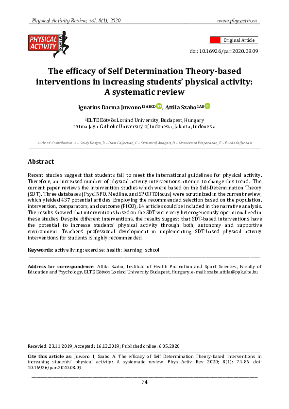 (PDF) The efficacy of Self Determination Theory-based interventions in increasing students ...