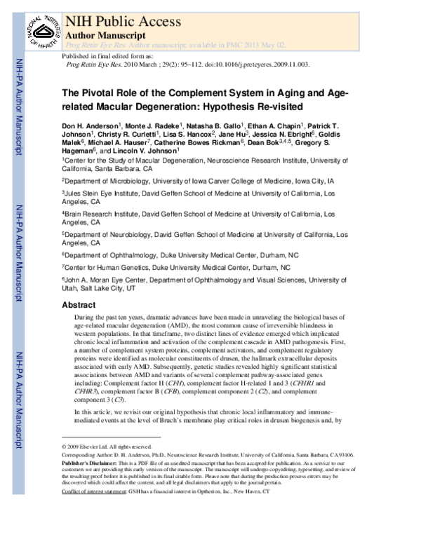 (PDF) The pivotal role of the complement system in aging and age ...