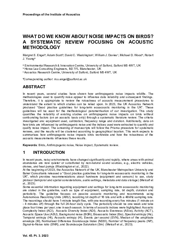 (PDF) WHAT DO WE KNOW ABOUT NOISE IMPACTS ON BIRDS? A SYSTEMATIC REVIEW ...