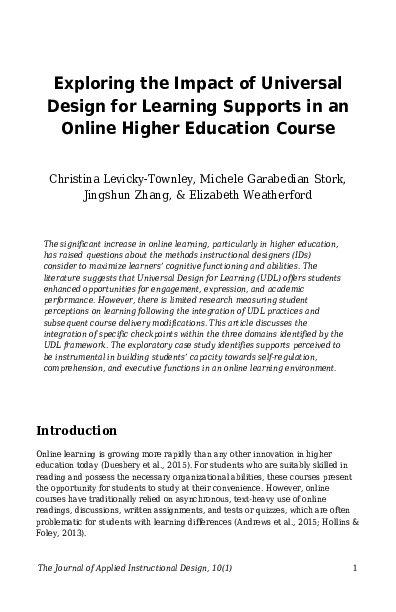 (PDF) Exploring the Impact of Universal Design for Learning Supports in an Online Higher ...
