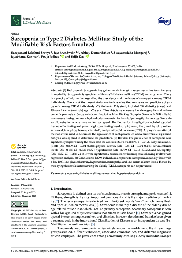(PDF) Sarcopenia in Type 2 Diabetes Mellitus: Study of the Modifiable ...