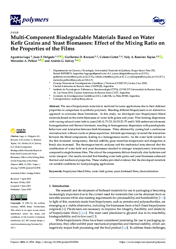 (PDF) Multi-Component Biodegradable Materials Based on Water Kefir ...