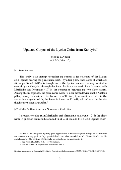 (PDF) Updated Corpus of the Lycian Coins from Kandyba