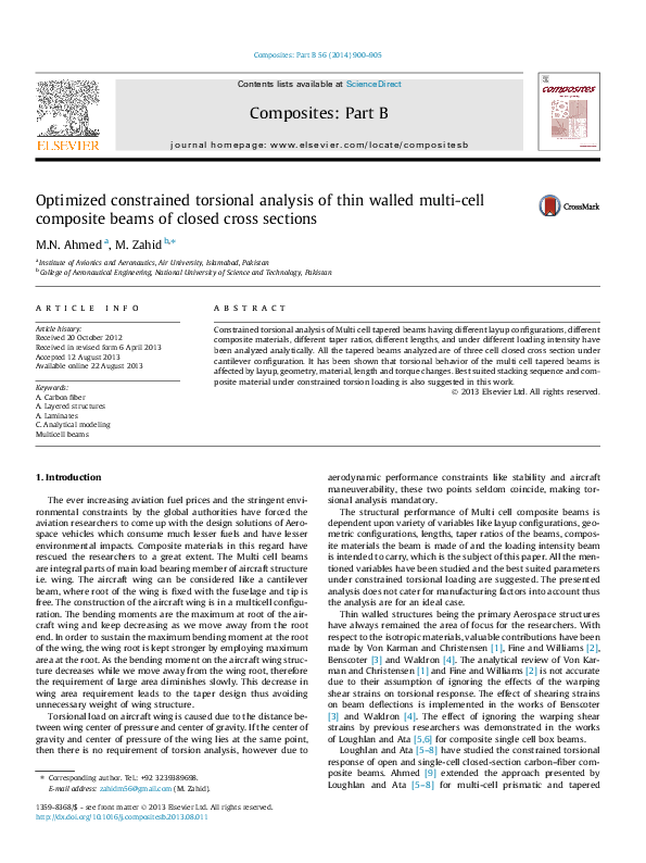 (PDF) Optimized constrained torsional analysis of thin walled multi-cell composite beams of ...
