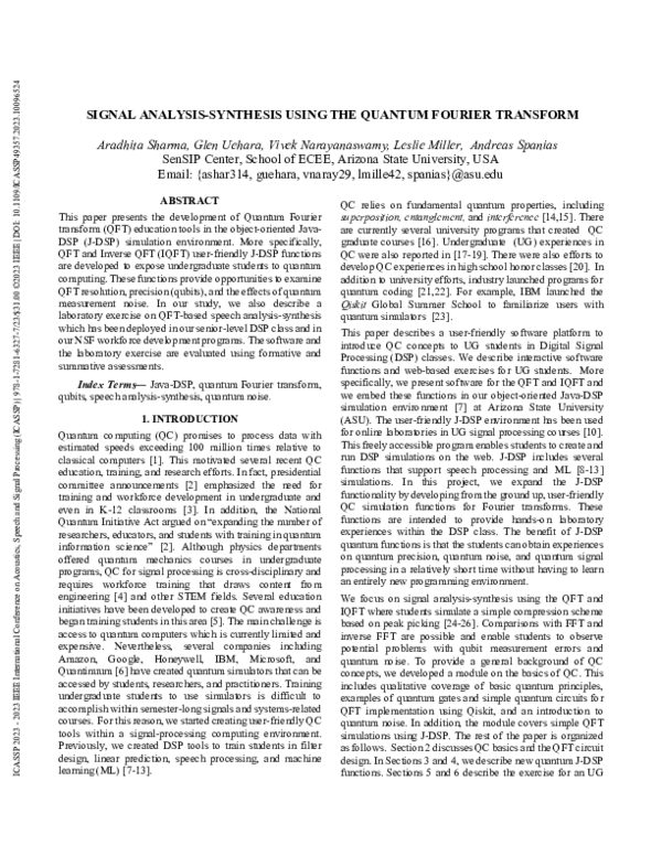 Pdf Signal Analysis Synthesis Using The Quantum Fourier Transform