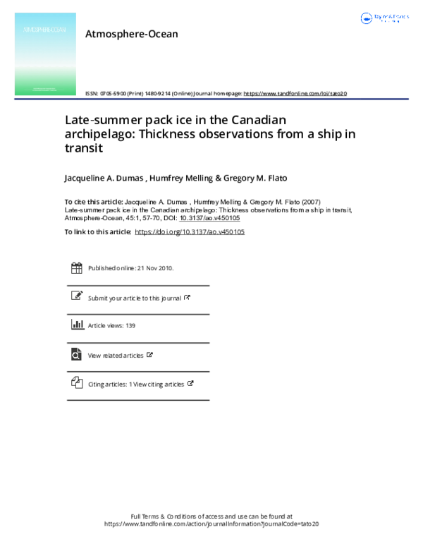 (PDF) Late-summer Pack Ice in the Canadian Archipelago: Thickness ...