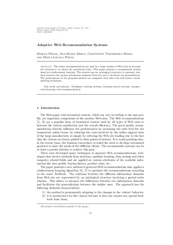 (PDF) Adaptive Web Recommendation Systems